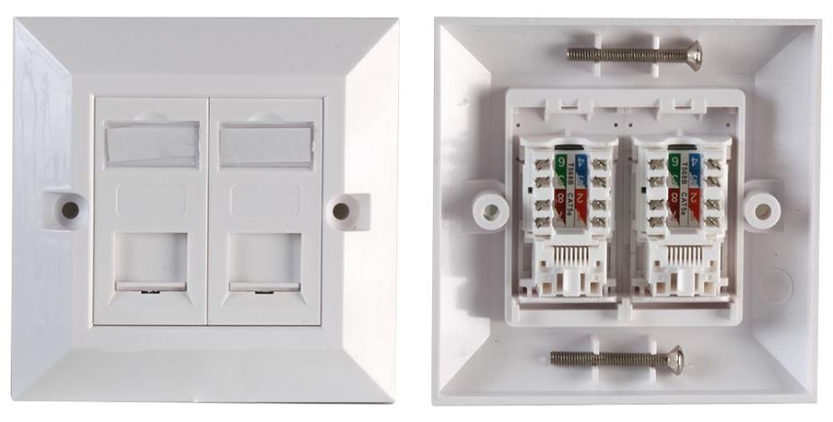 1 Gang Twin Socket RJ45 Faceplate White — StampyTools