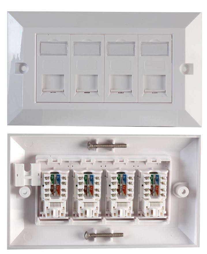 2 Gang 4 Way Socket RJ45 Faceplate White — StampyTools