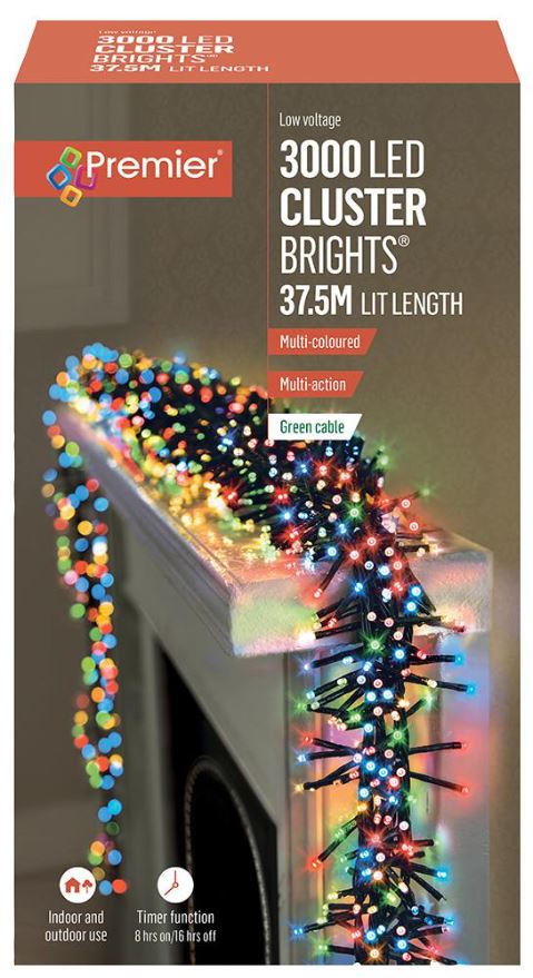 Raraion - 3000 LED Multi-Coloured Ultrabright Cluster Light with Timer ...